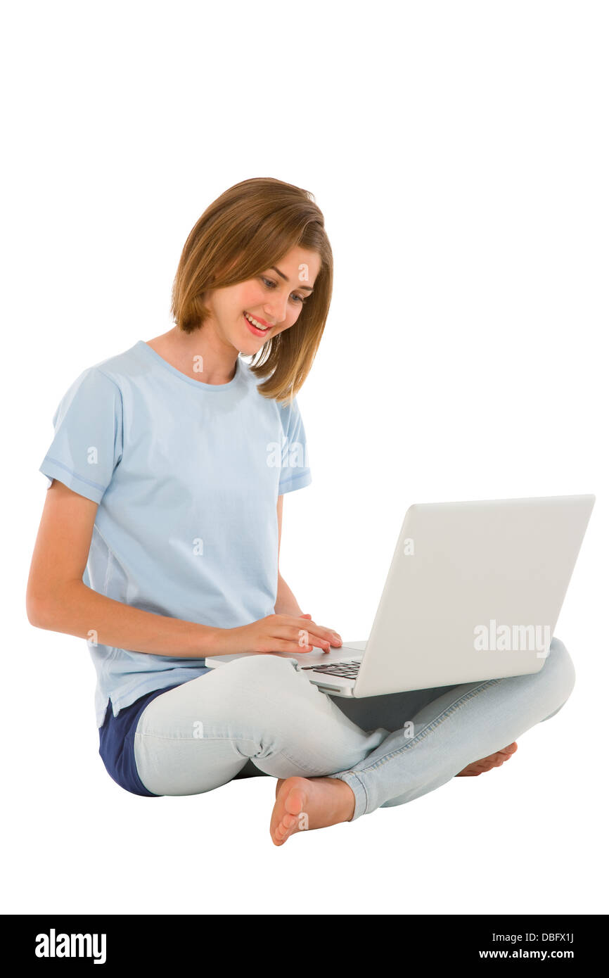 teenage girl using laptop Stock Photo - Alamy