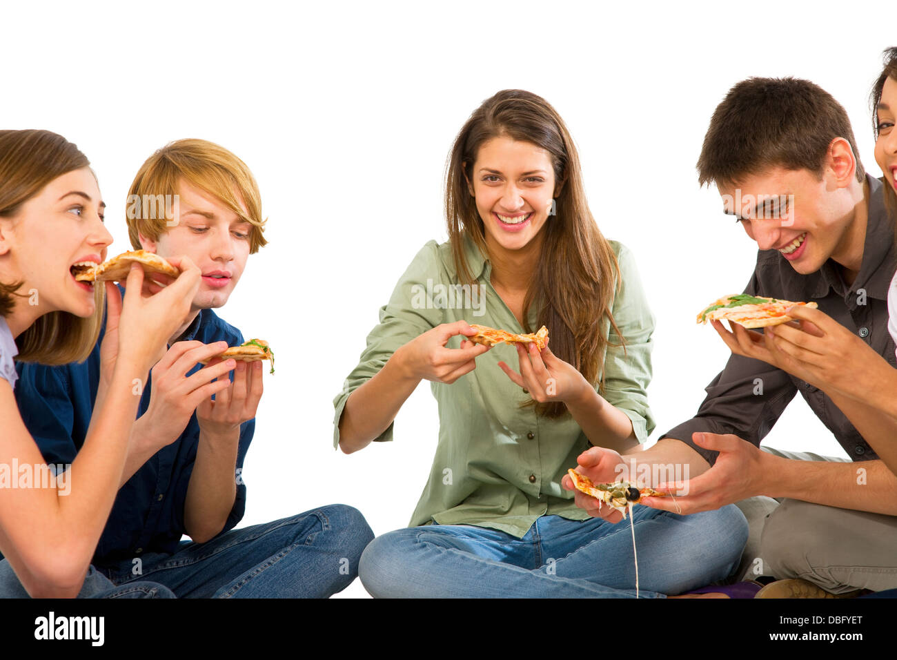 teenagers eating pizza Stock Photo - Alamy
