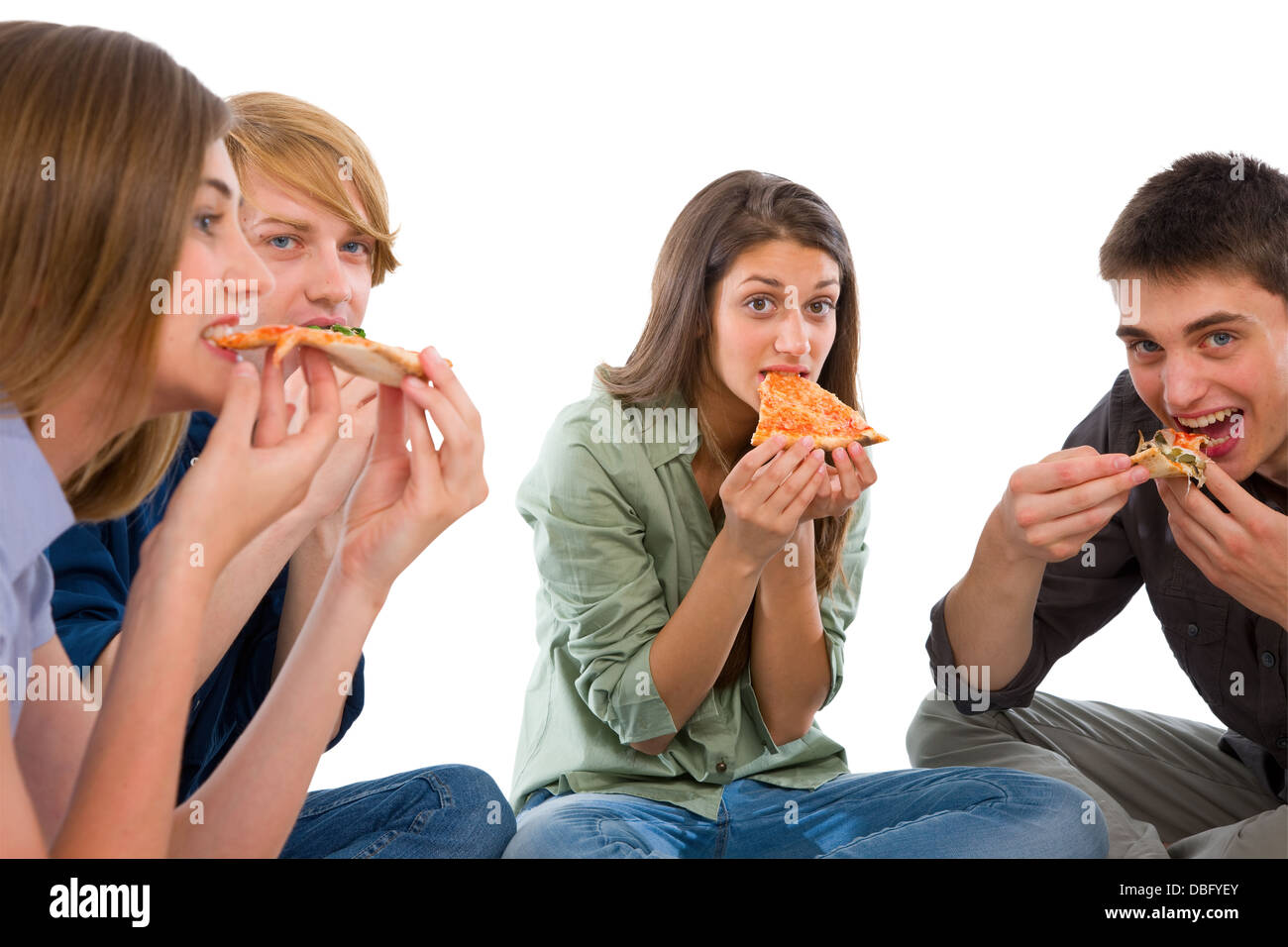 teenagers eating pizza Stock Photo - Alamy