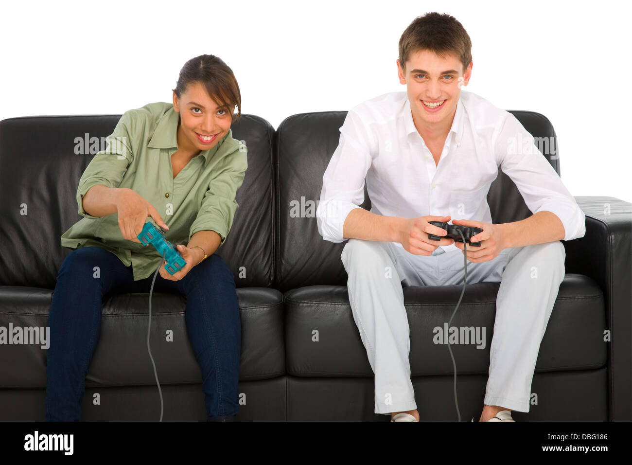 teenagers playing with playstation Stock Photo - Alamy