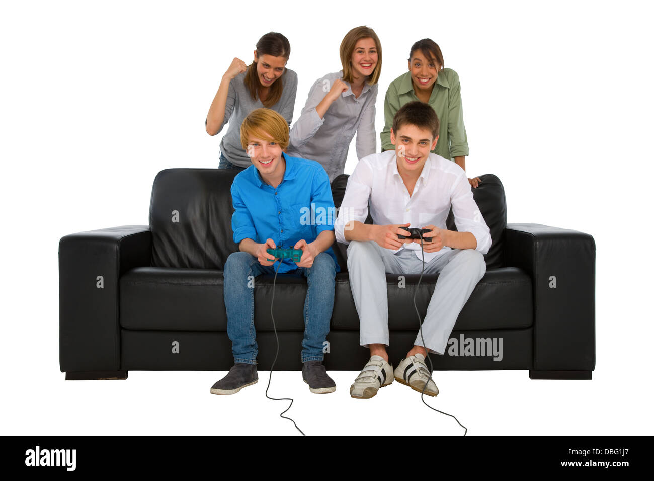 teenagers playing with playstation Stock Photo - Alamy