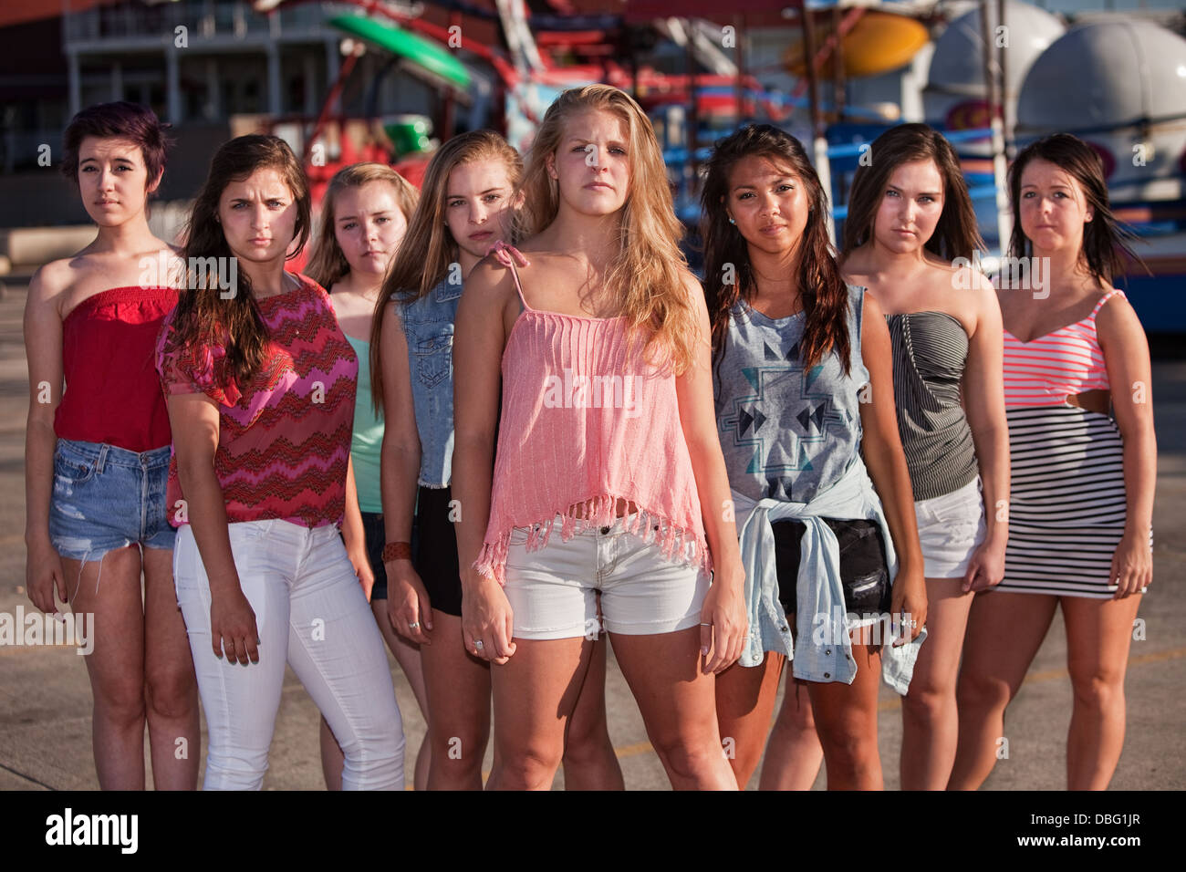 Serious Group of Girls at Park Stock Photo - Alamy