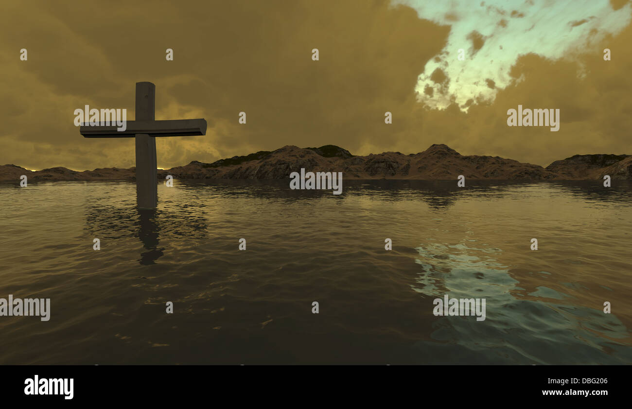 one cross in water made in 3d software Stock Photo - Alamy