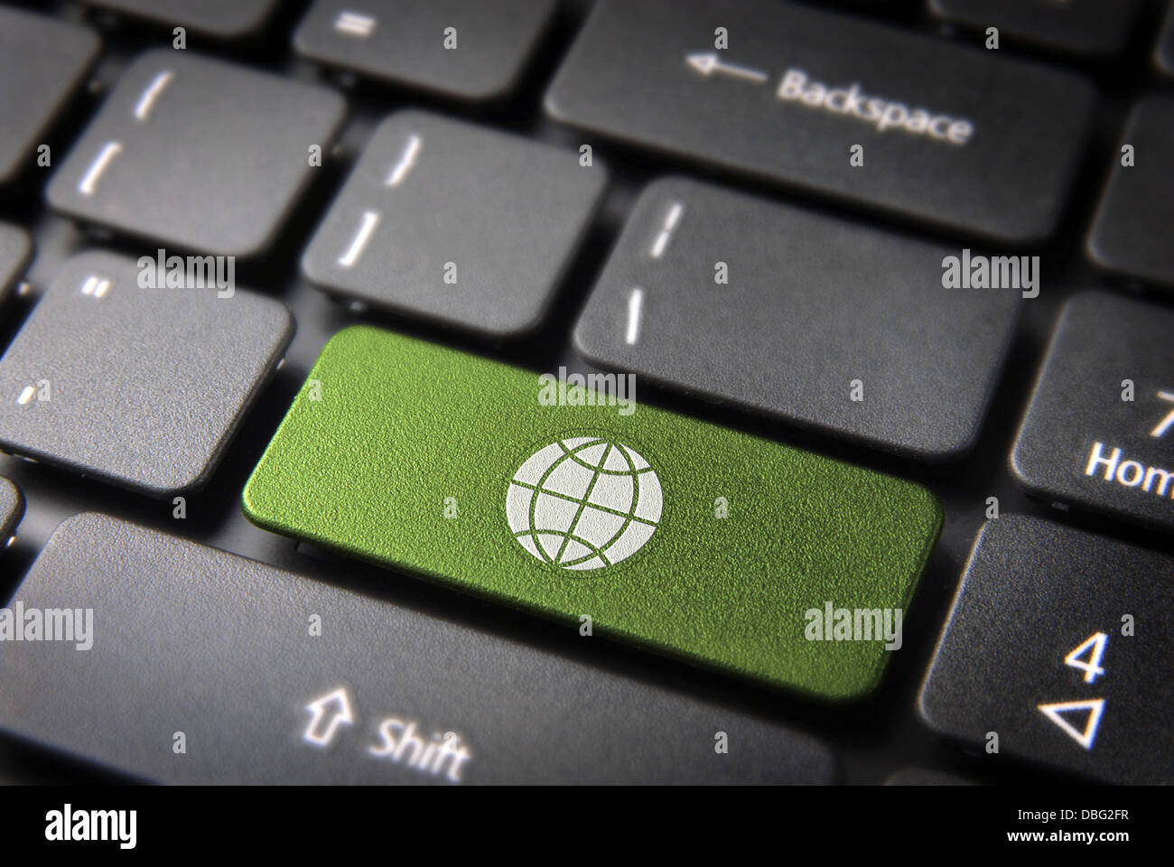 Go green globe keyboard key, ecology background Stock Photo - Alamy