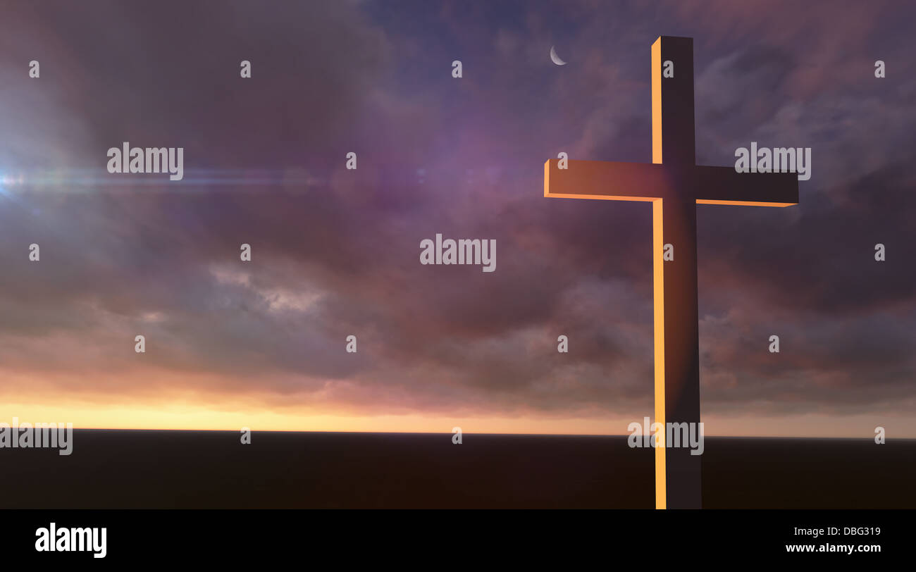 Wooden cross in night made in 3d software Stock Photo - Alamy