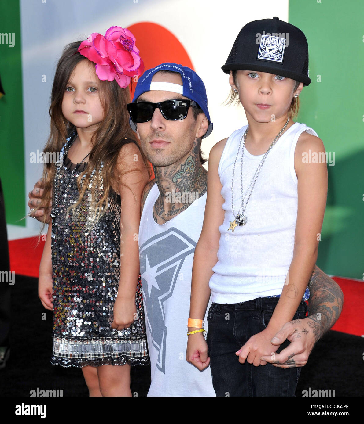 Travis Barker and his children The Los Angeles premiere of 'Cars 2 ...
