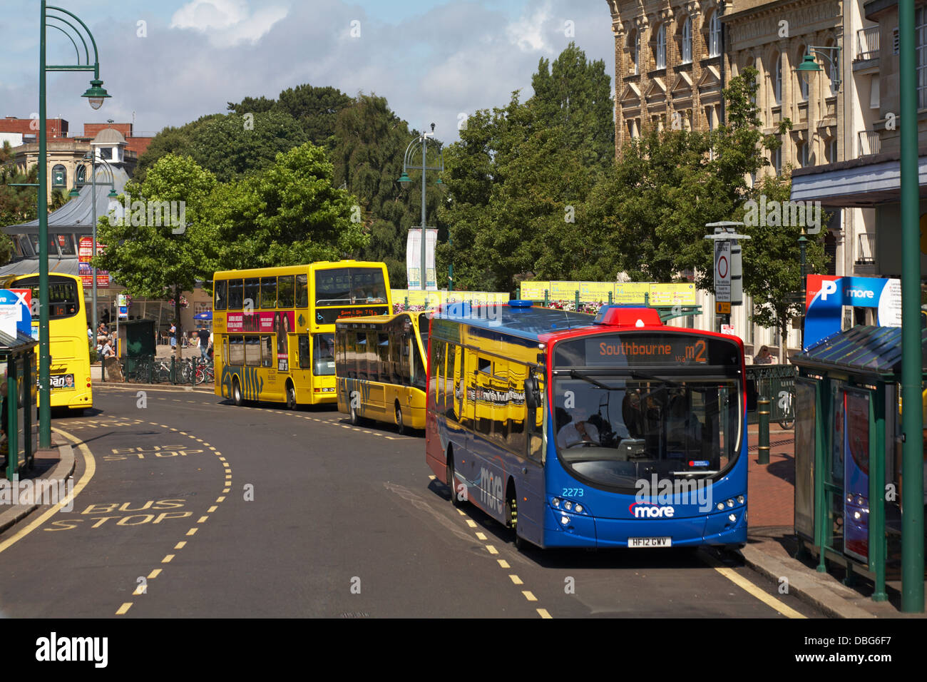 Yellow buses and More Wilts & Dorset buses at Bournemouth Stock Photo ...