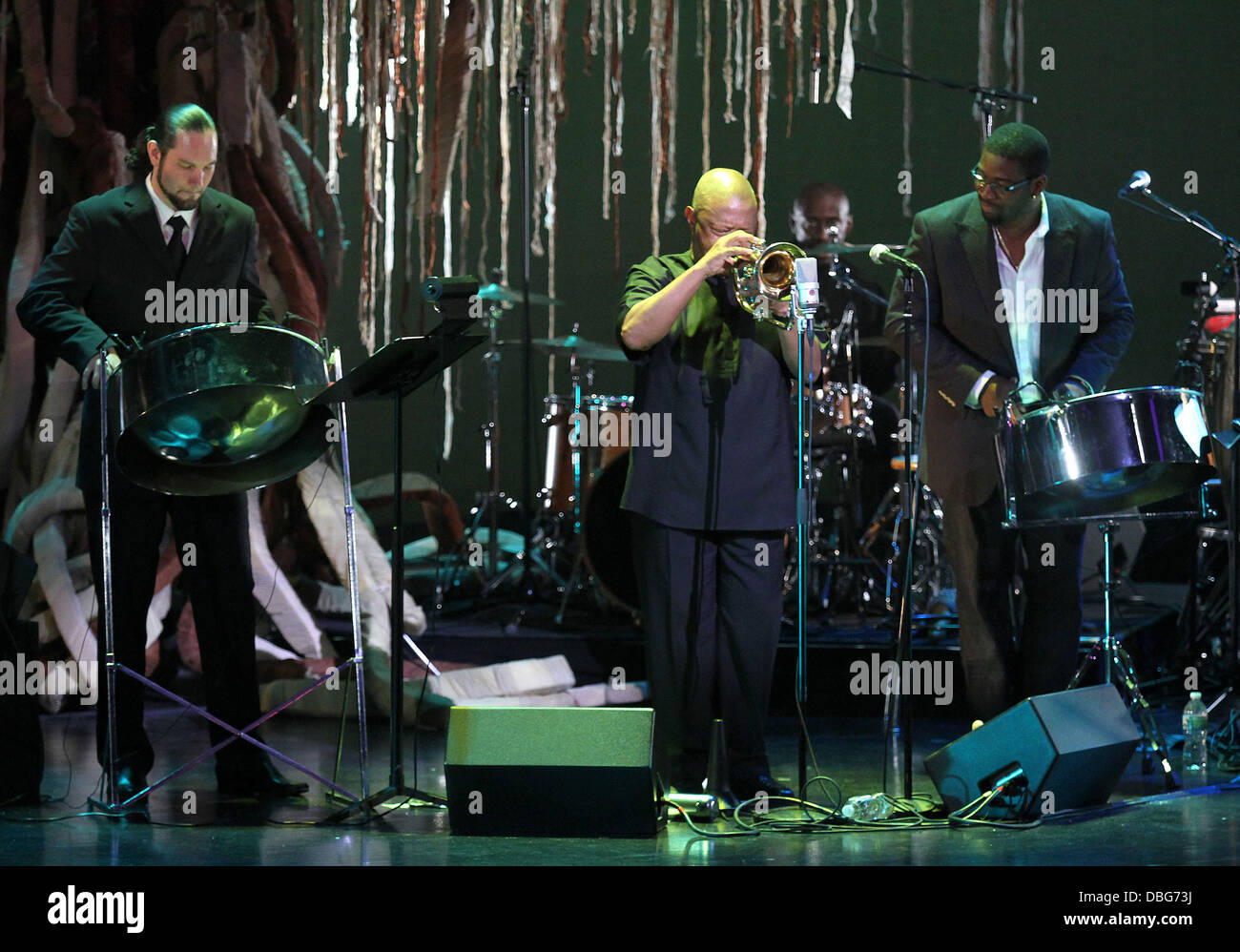 Victor Provost, Hugh Masekela, Leon Foster Thomas, performing at the ...