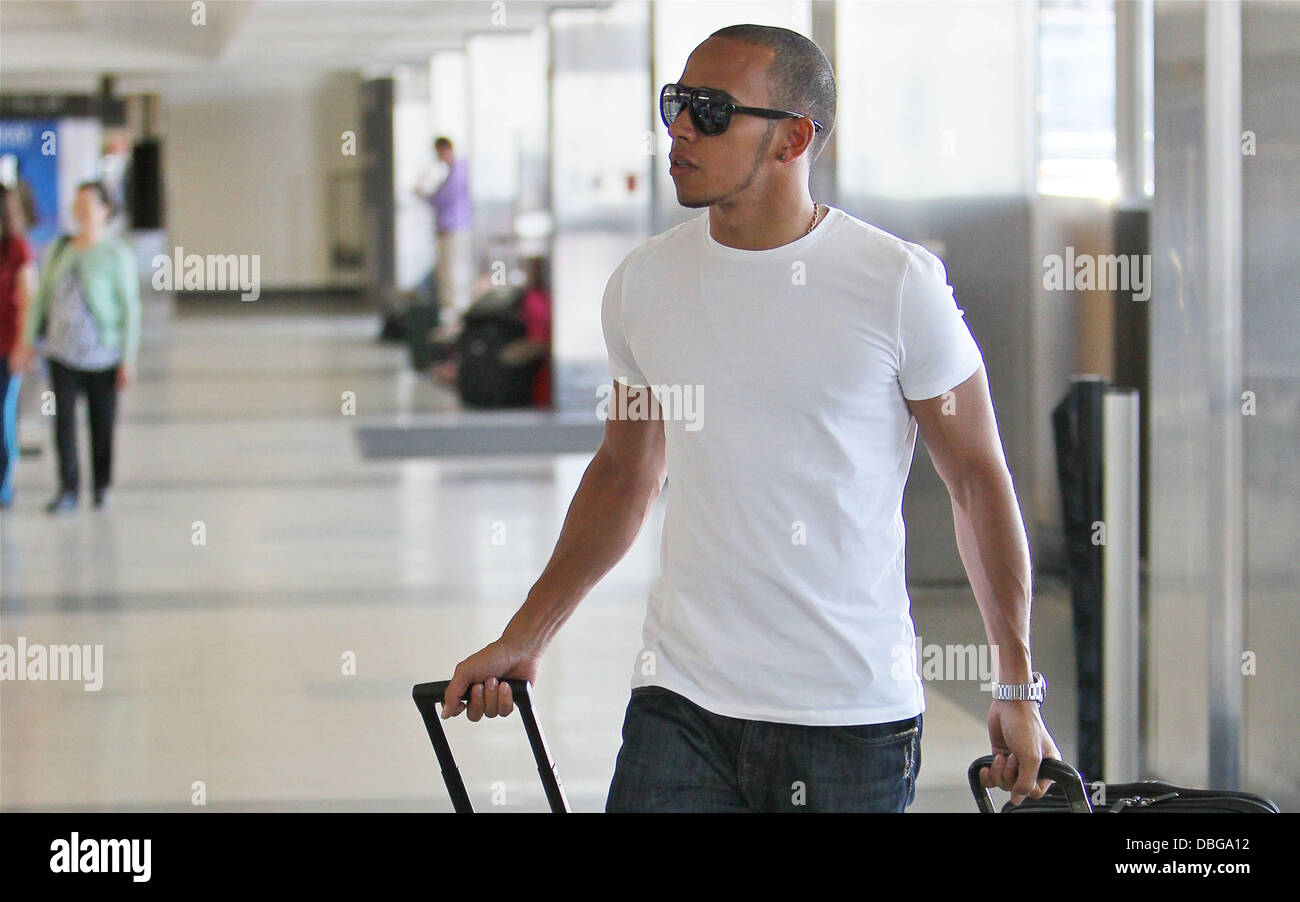 Lewis Hamilton seen arriving at LAX airport to catch a flight. Hamilton ...