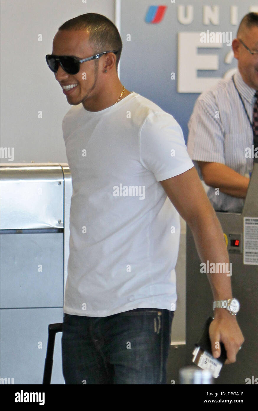 Lewis Hamilton seen arriving at LAX airport to catch a flight. Hamilton ...