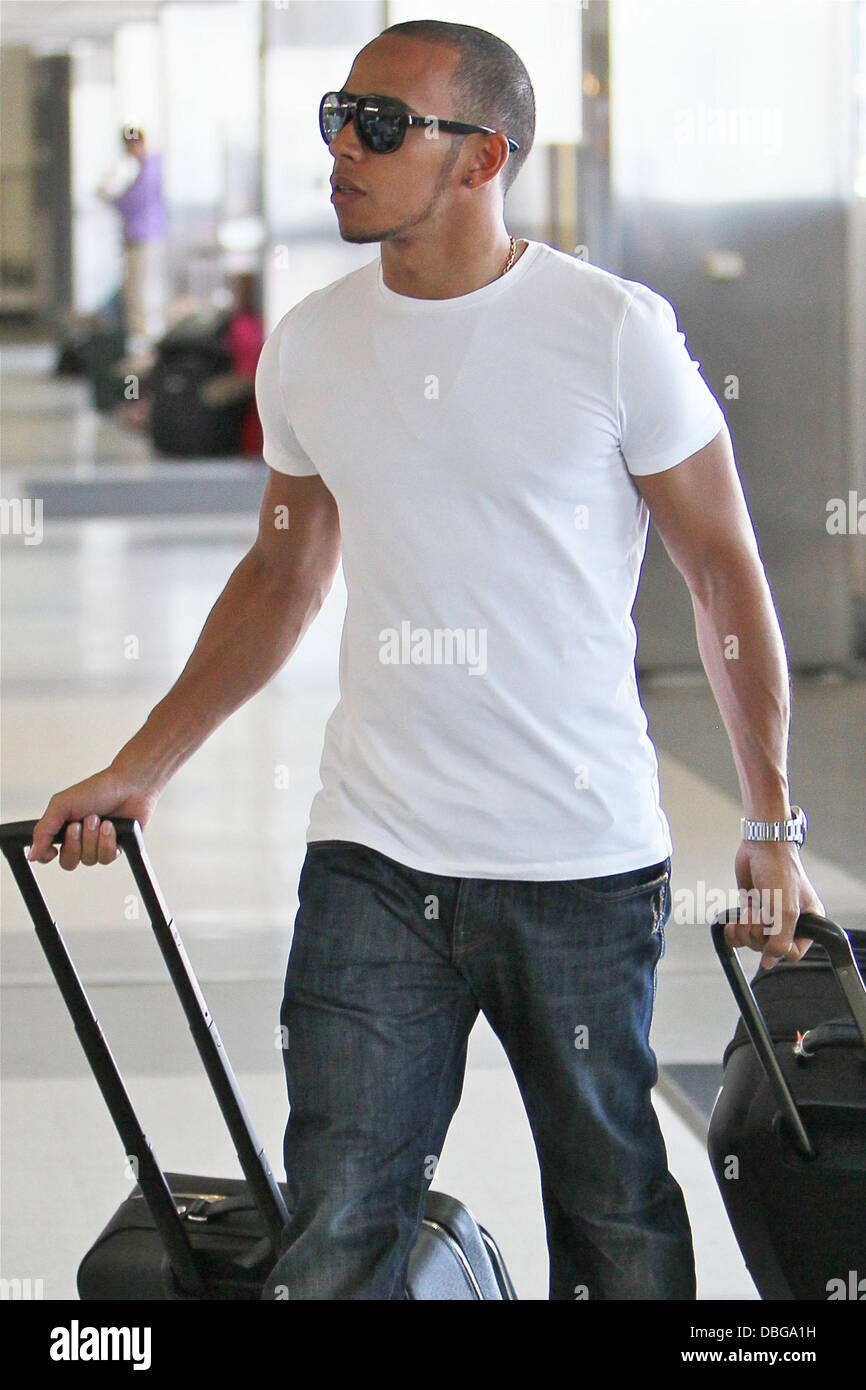 Lewis Hamilton seen arriving at LAX airport to catch a flight. Hamilton ...