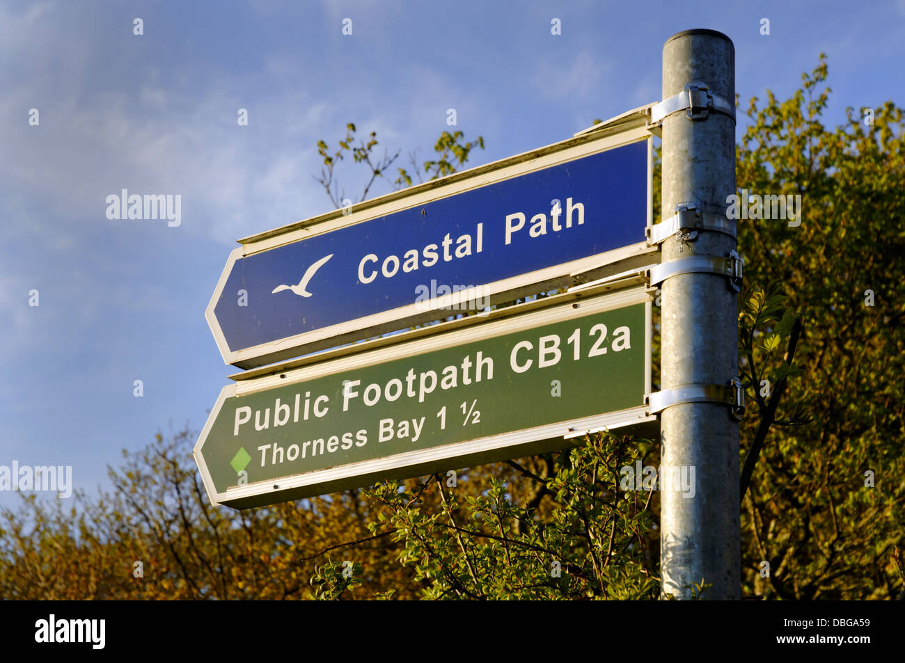 Isle of Wight Coastal Path, Footpath Sign and Gate, Throness Bay, nr ...