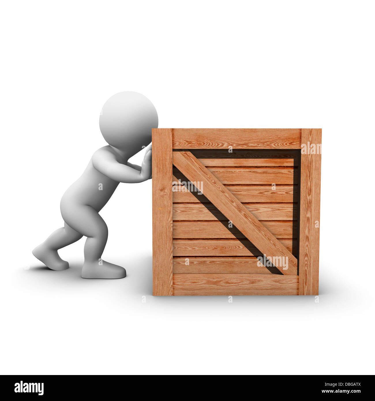Bobby has trouble pushing a big wooden crate Stock Photo - Alamy