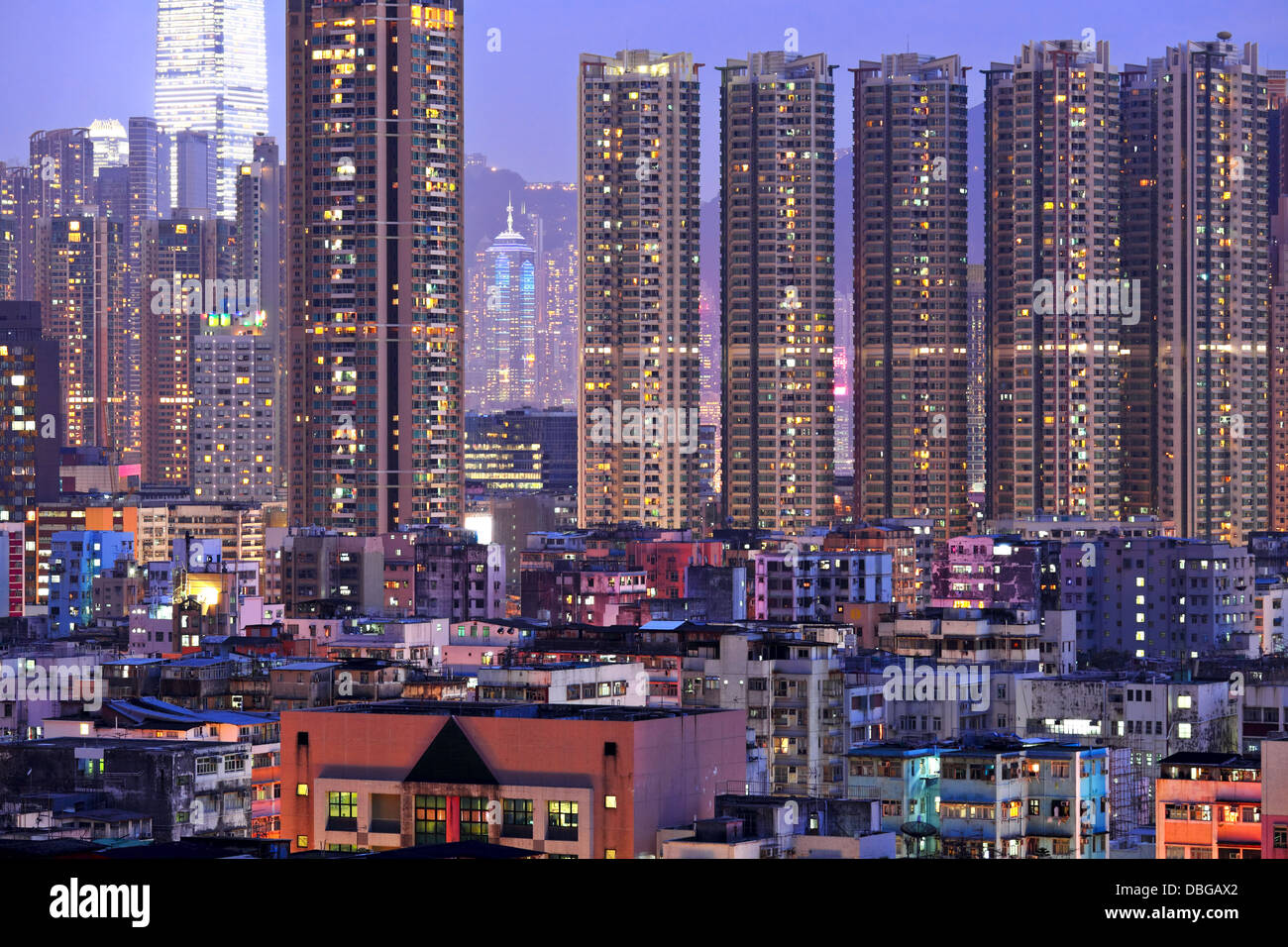 downtown in Hong Kong view from high at night Stock Photo - Alamy