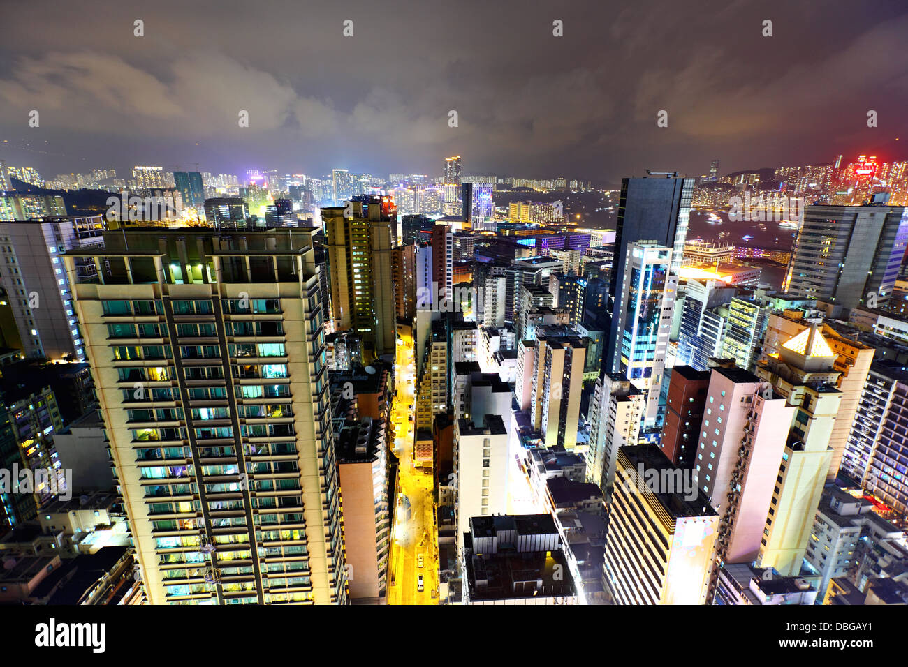 downtown in Hong Kong view from high at night Stock Photo - Alamy