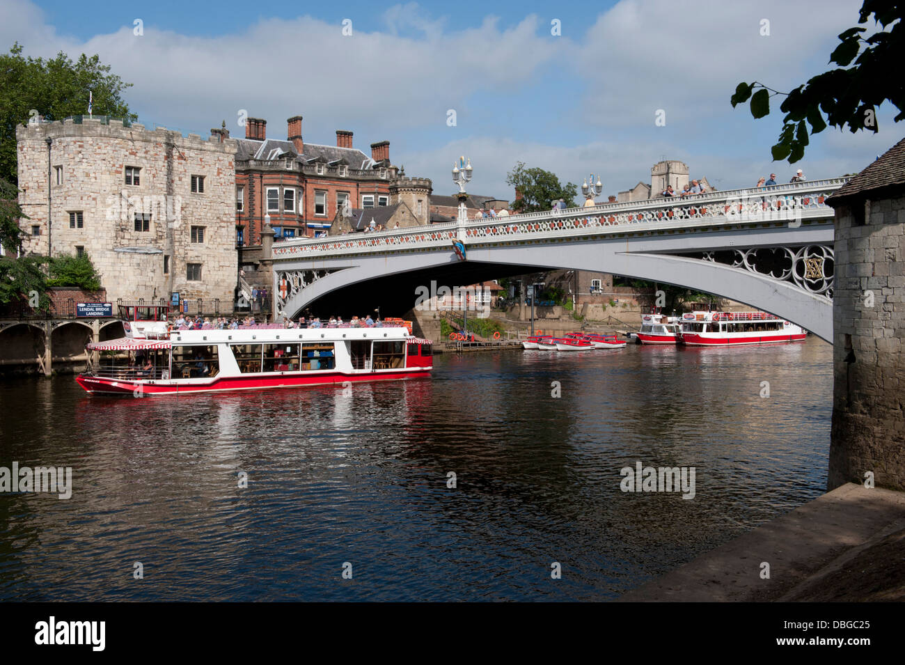 Lendal Bridge, York, UK, with a pleasure craft on the River Ouse ...