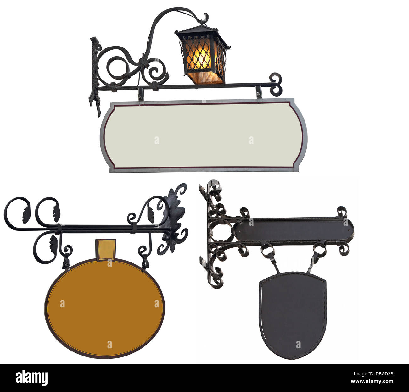 Wrought iron hanging signs hi-res stock photography and images - Alamy