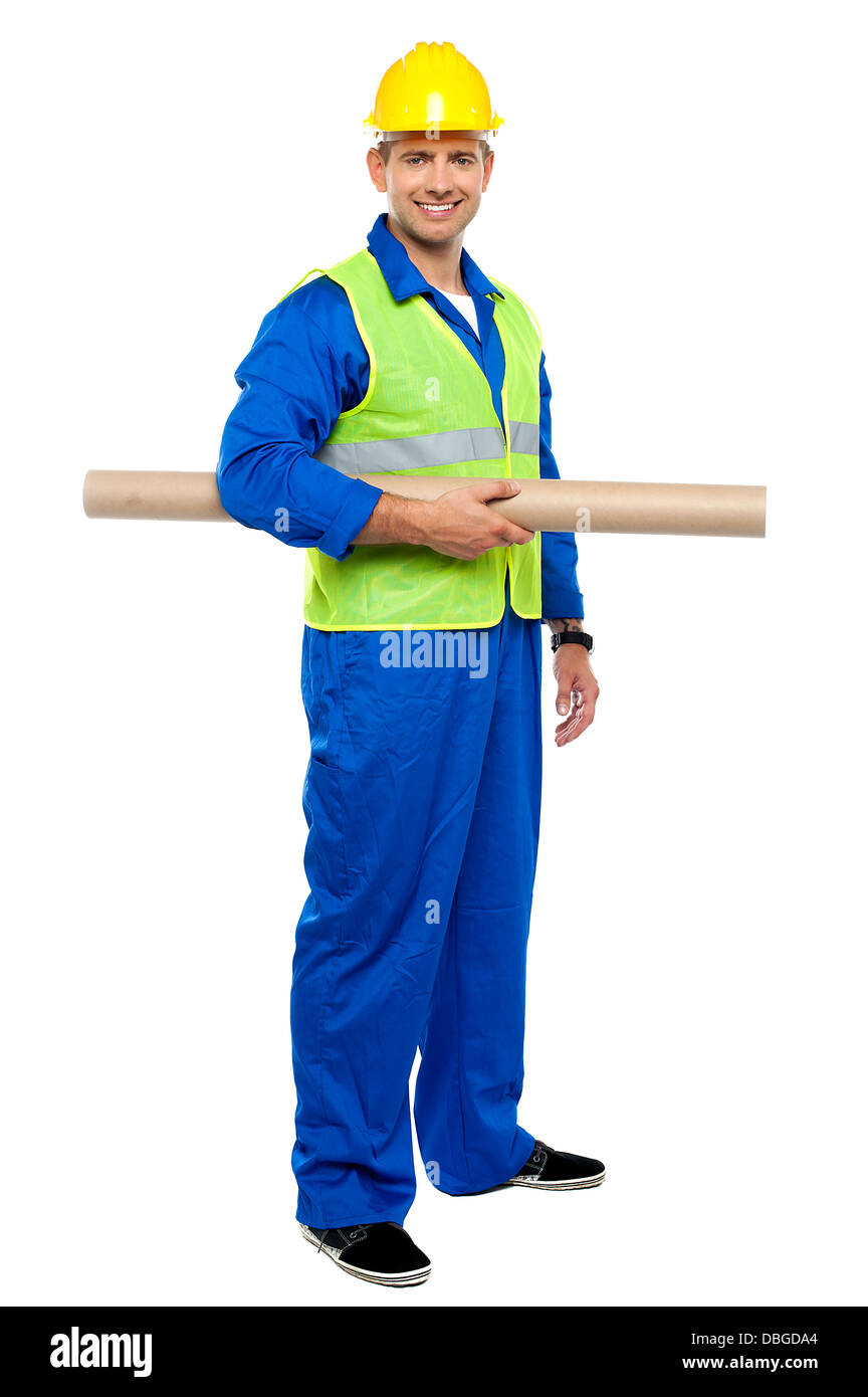 Smiling young architect holding blueprints Stock Photo - Alamy Smiling young architect holding blueprints Stock Photo - Alamy