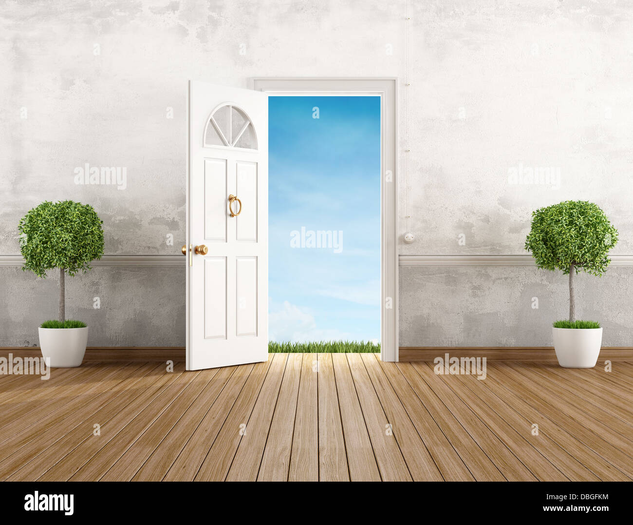 Vintage home entrance with open door - rendering Stock Photo - Alamy