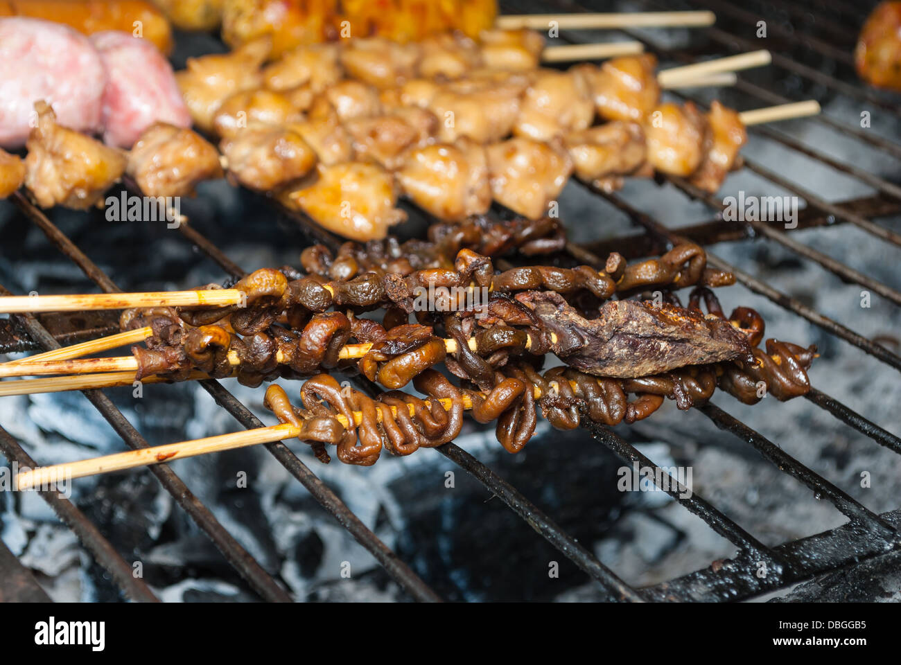 Grilled Chicken Entrails on Barbecue Grid Stock Photo - Alamy