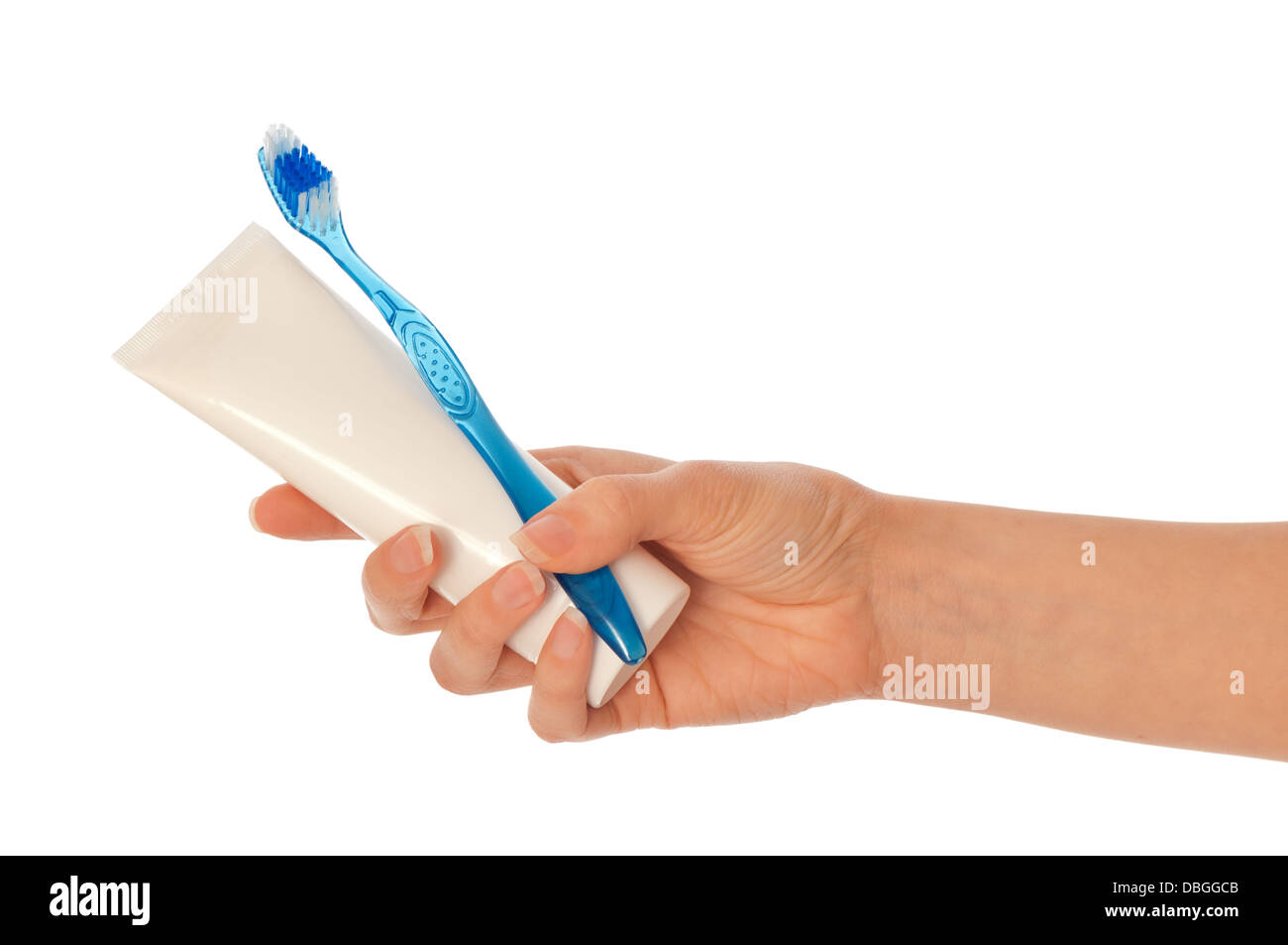 Toothpaste and blue toothbrush Stock Photo - Alamy
