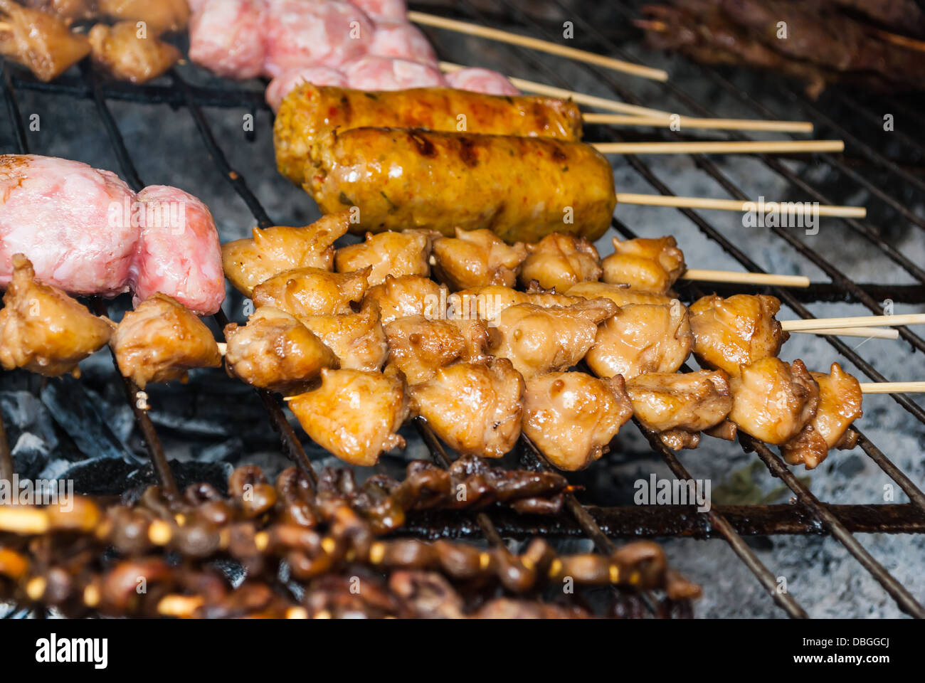 Grilled Food on Barbecue Grid Stock Photo - Alamy