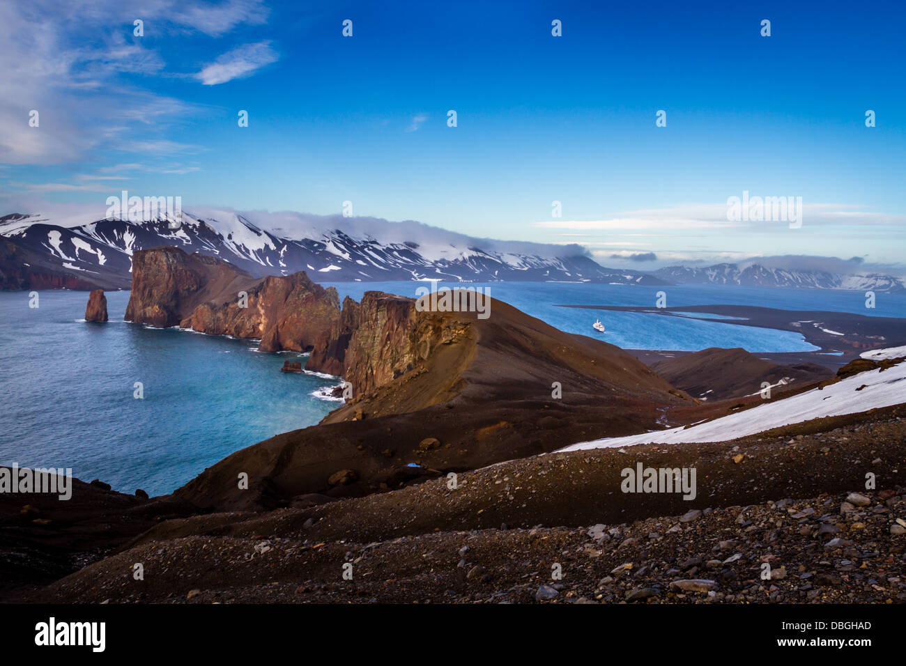 The natural harbour and live volcano of Deception Island, Antarctica ...