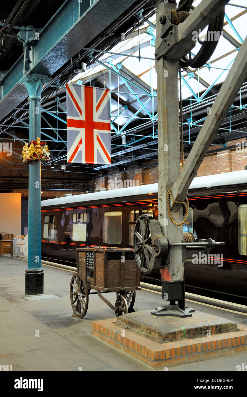 A union jack flag hanging in the National Railway Museum York England ...
