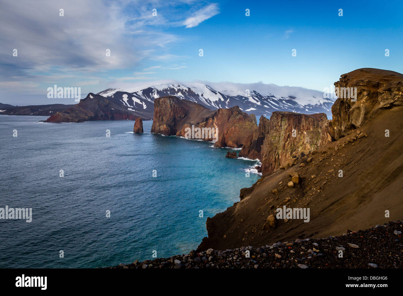 The entrance to the natural harbour and live volcano of Deception ...