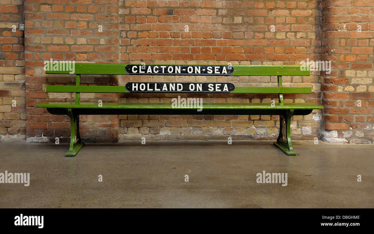 Railway Station platform Bench with Clacton on sea and Holland on sea ...