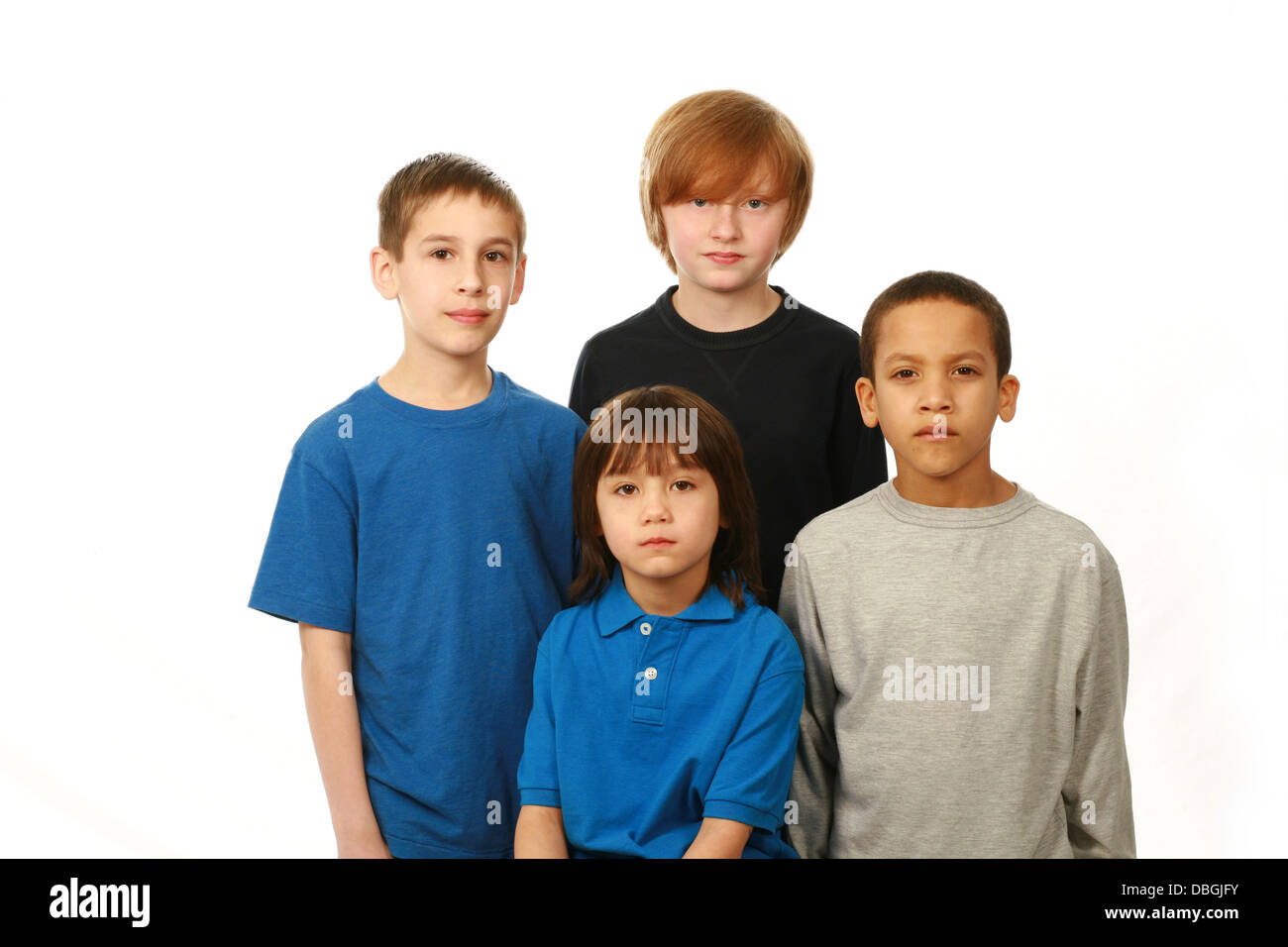 diverse group of sad boys on white background Stock Photo - Alamy