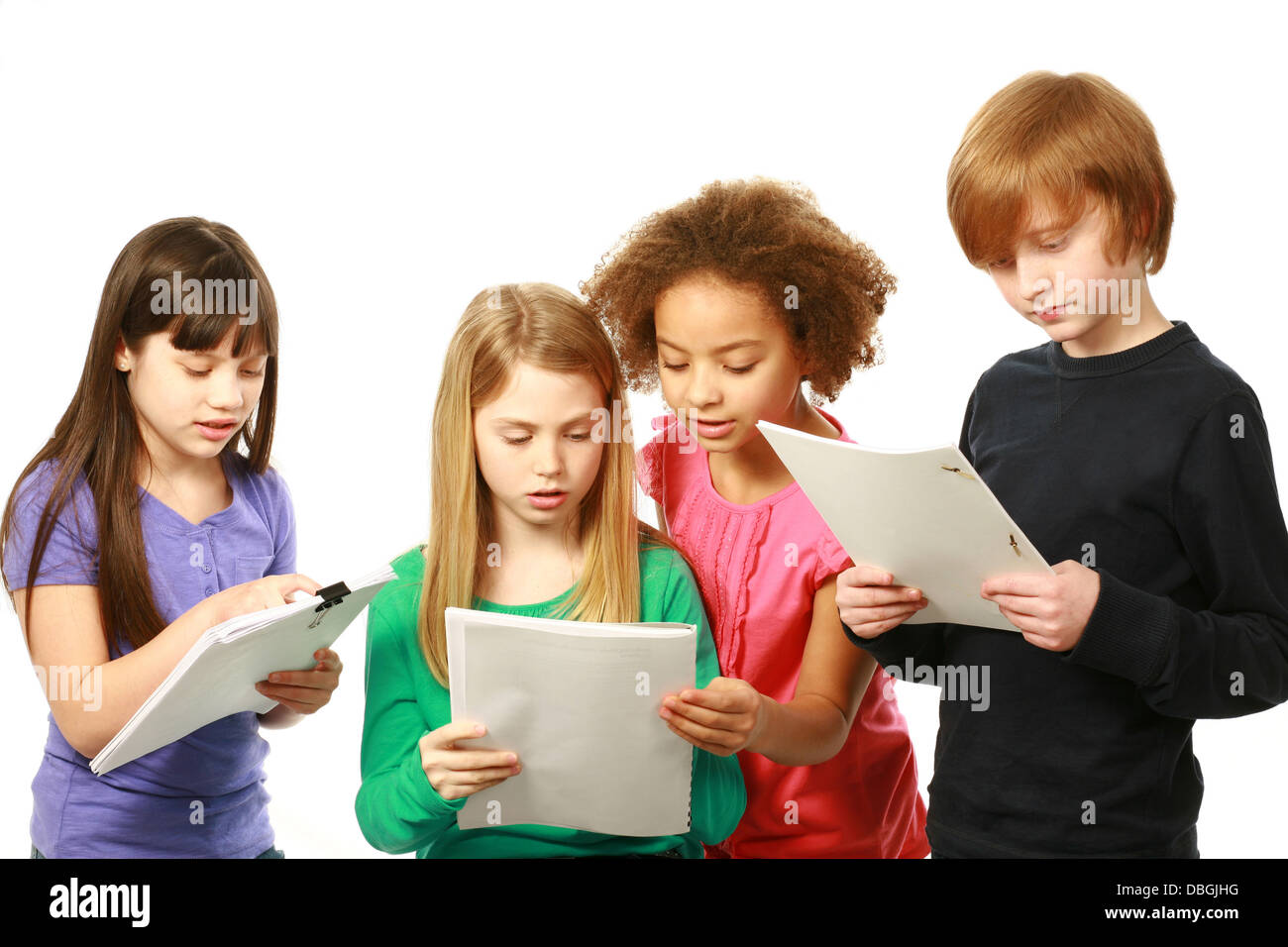 diverse group of kids reading scripts Stock Photo - Alamy