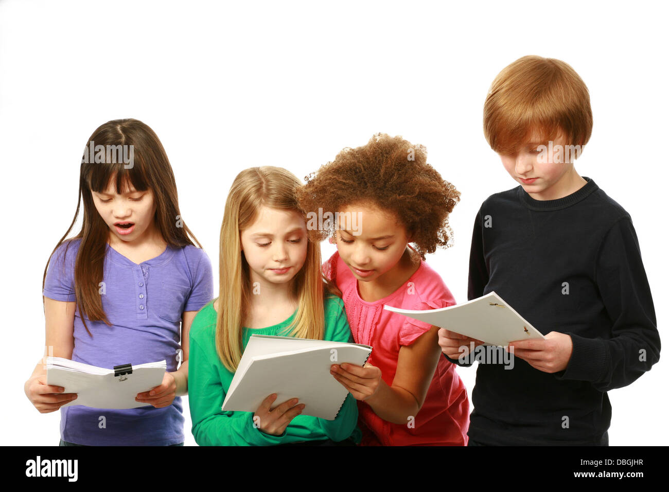 diverse group of kids reading scripts Stock Photo - Alamy