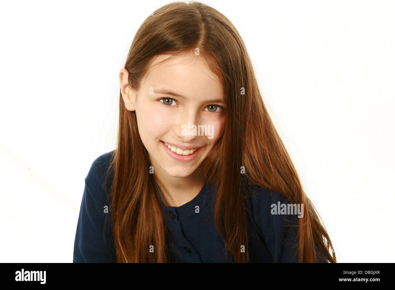 portrait of smiling preteen girl isolated on white Stock Photo - Alamy