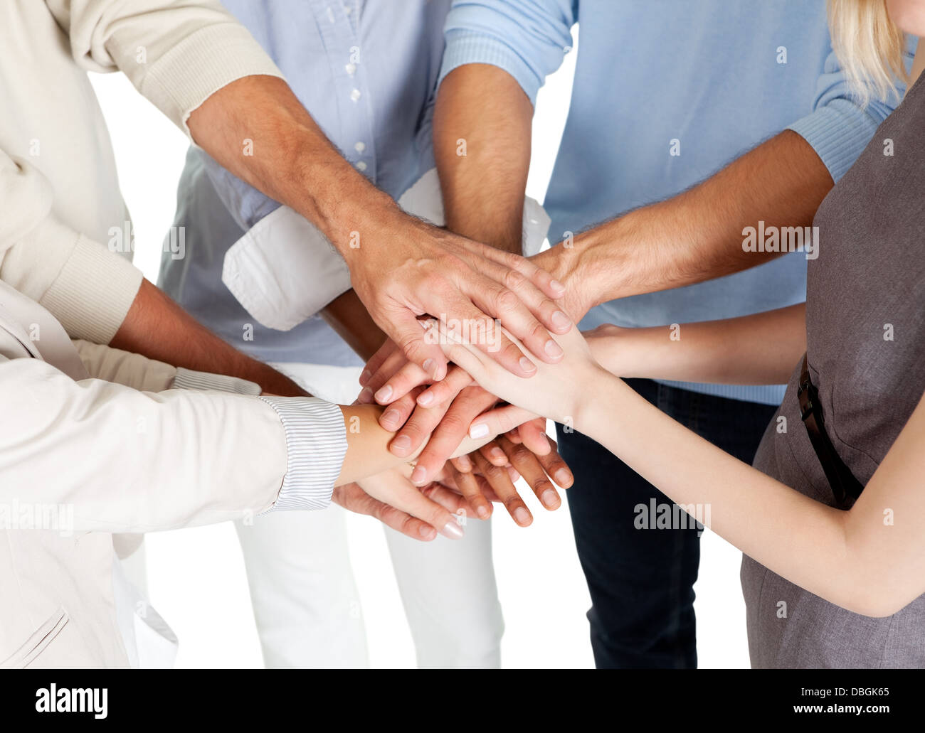 Stacked hands symbolizing team effort Stock Photo - Alamy