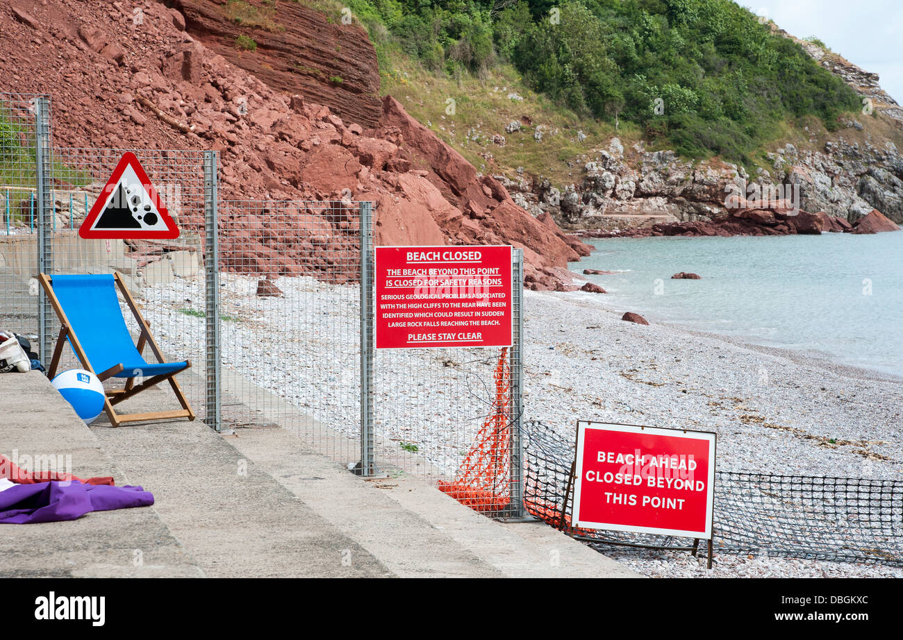 Beach closed at Babbacombe Devon England UK after cliff rock fall Stock ...