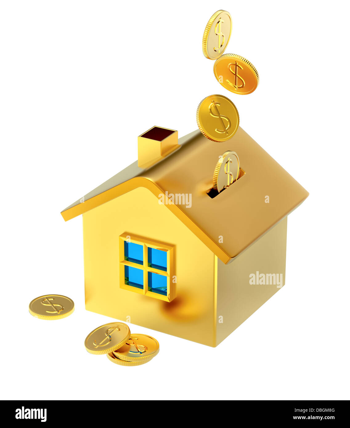 dollar coins falling down to the money box Stock Photo - Alamy