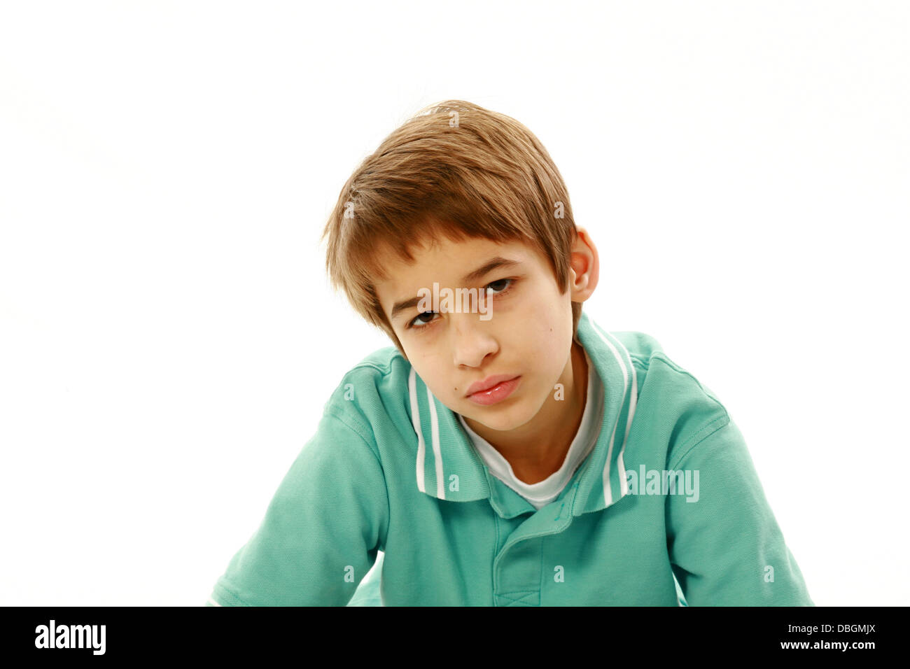 unhappy young caucasian boy isolated on white Stock Photo - Alamy