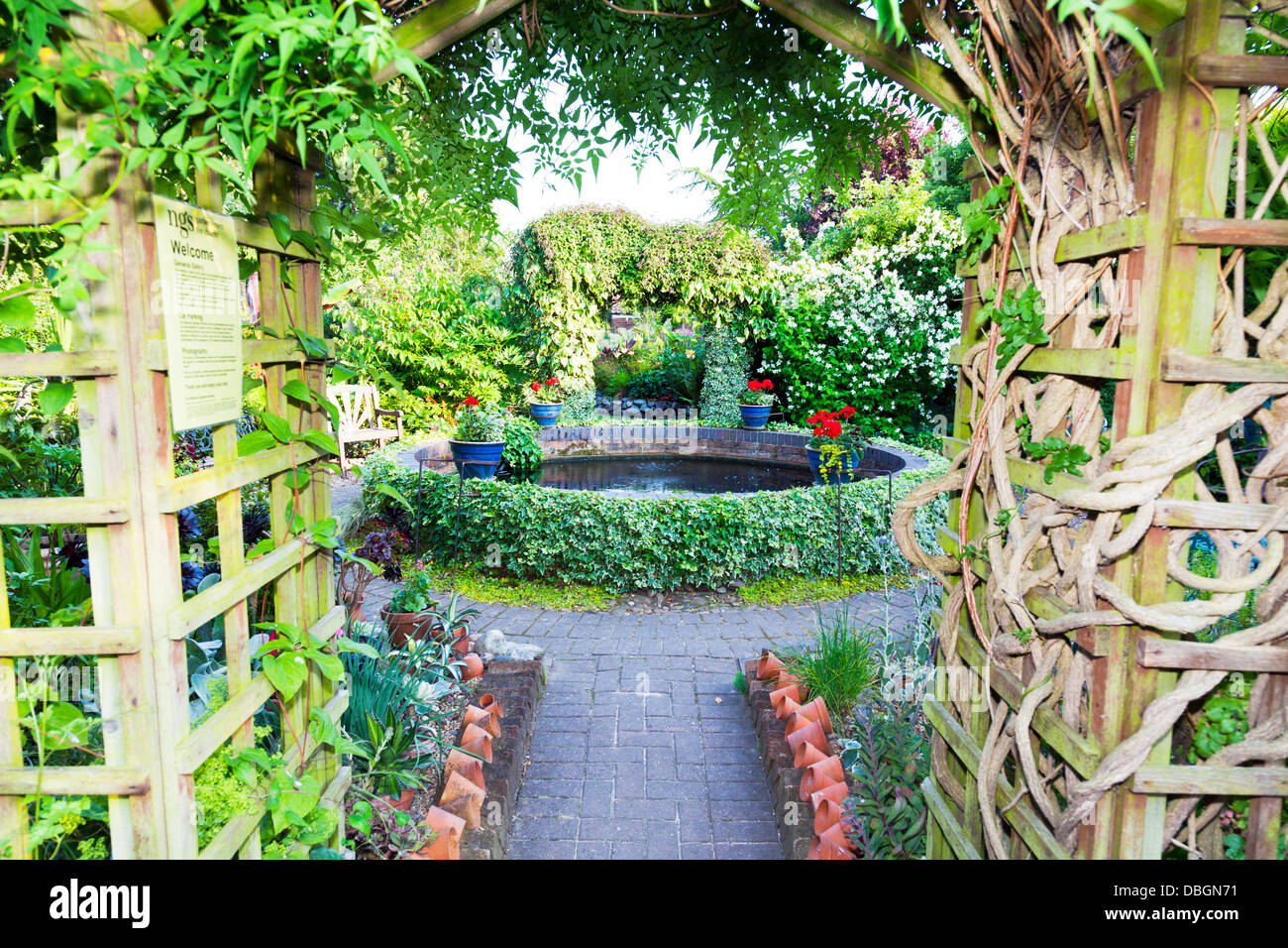 Typical English garden Arbour Arch archway Canop trellis Stock Photo ...