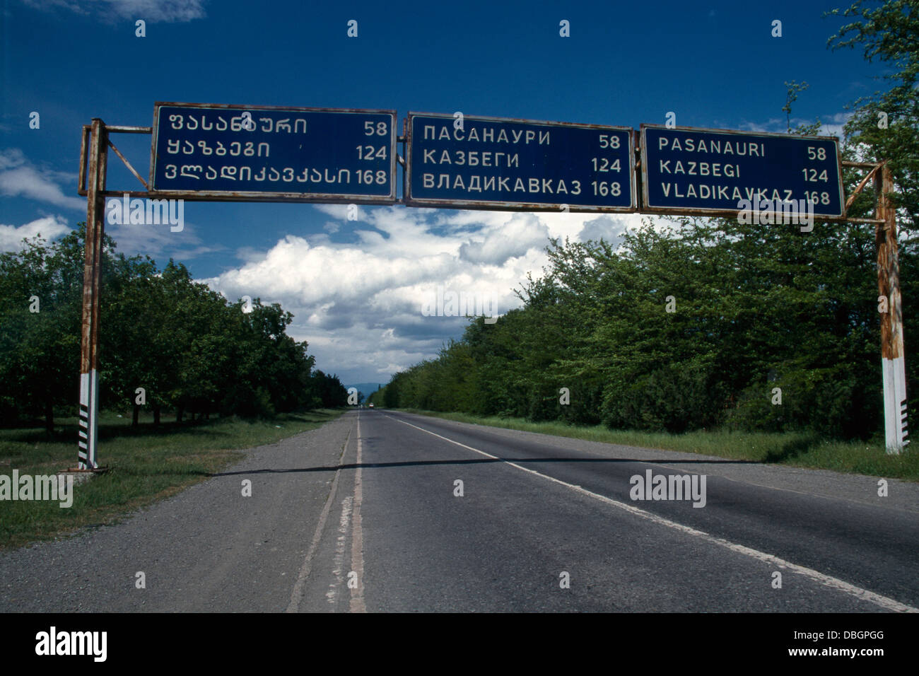 multi-language road signs georgian military highway georgia Stock Photo ...
