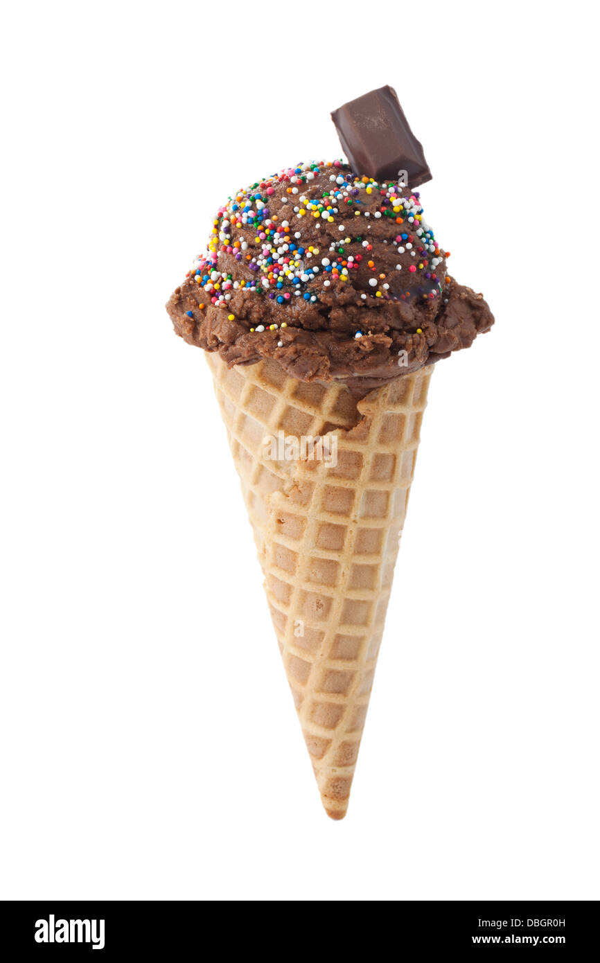 cone of chocolate ice cream with toppings Stock Photo - Alamy