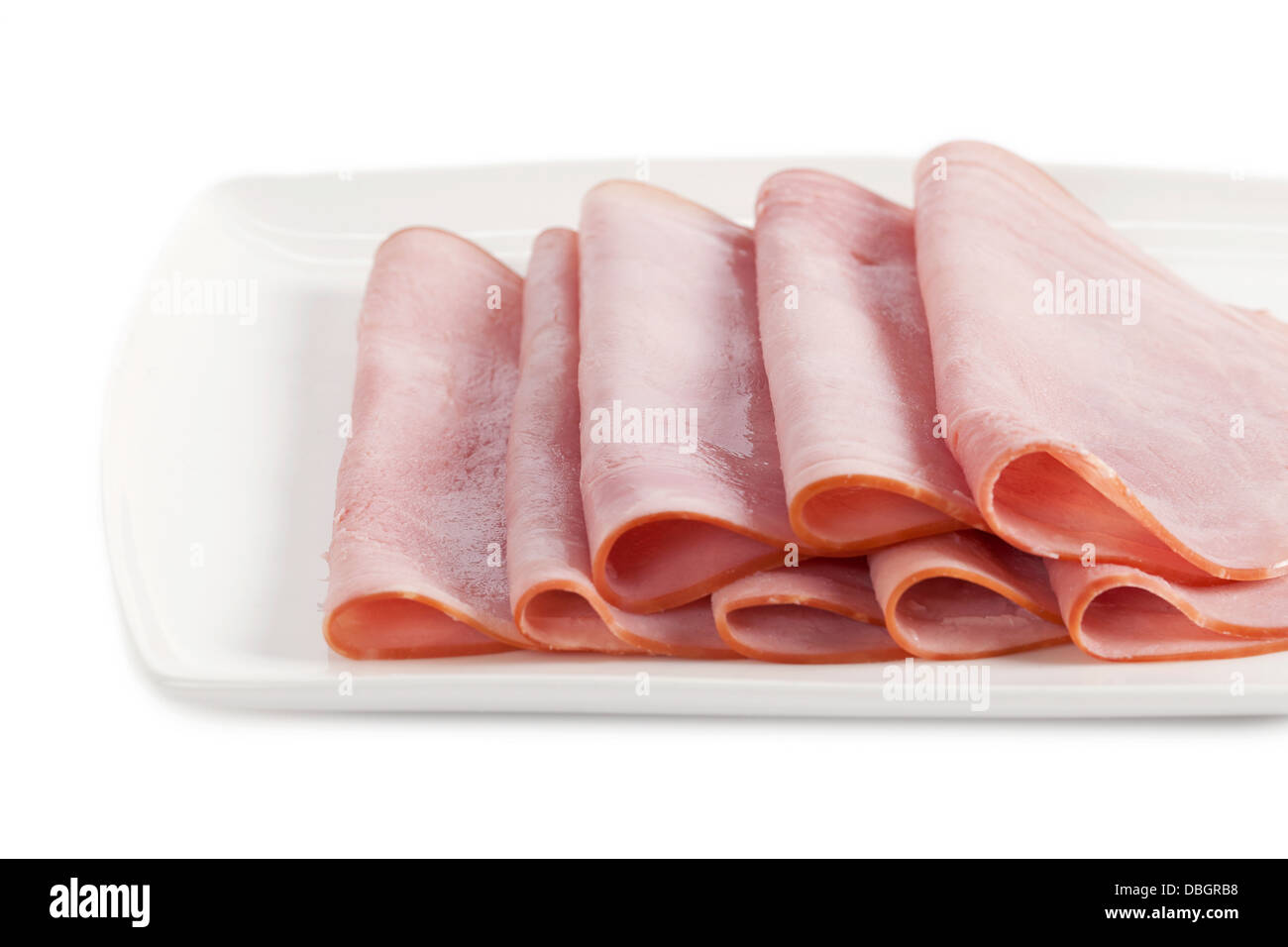 slices of ham on white plate Stock Photo - Alamy