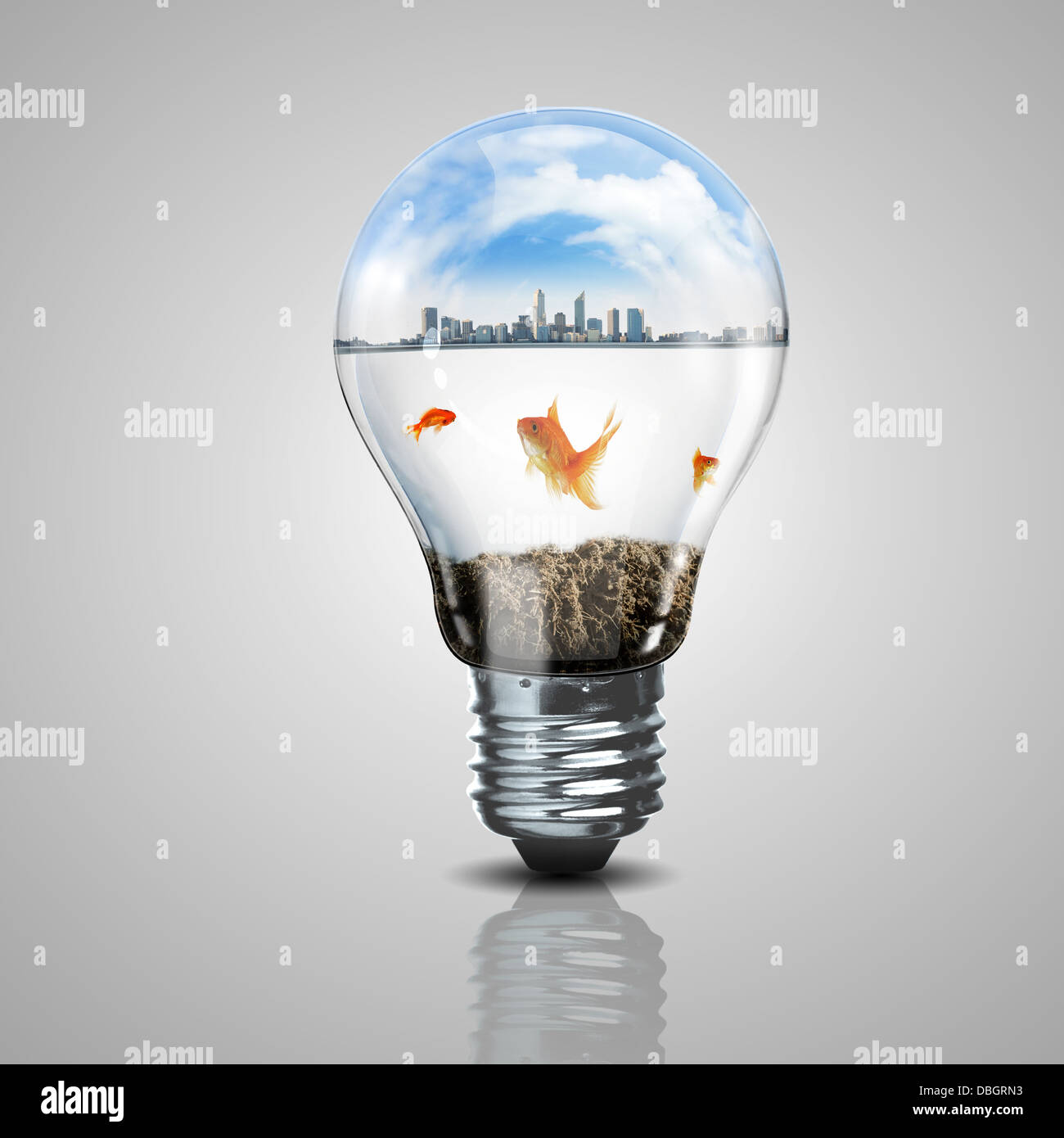 Gold fish inside an electric bulb Stock Photo - Alamy