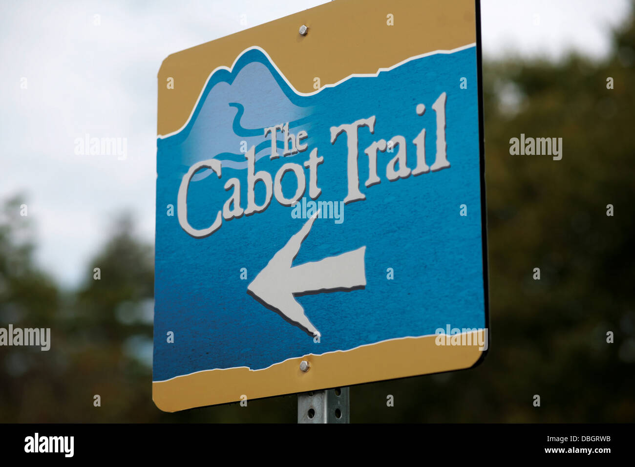 A sign at an entrance to the Cabot Trail in Cape Breton, N.S Stock ...