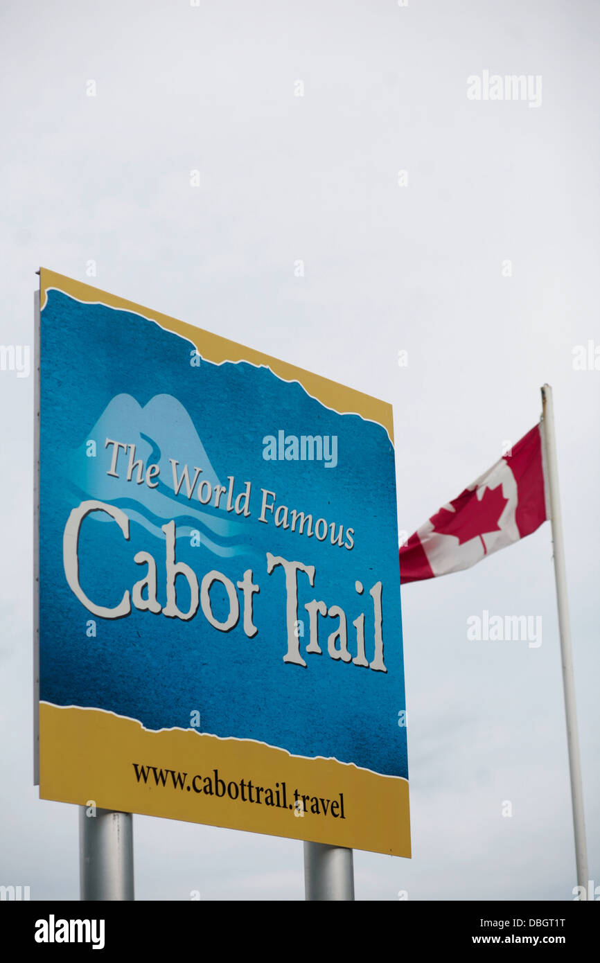 A sign at an entrance to the Cabot Trail in Cape Breton, N.S Stock ...