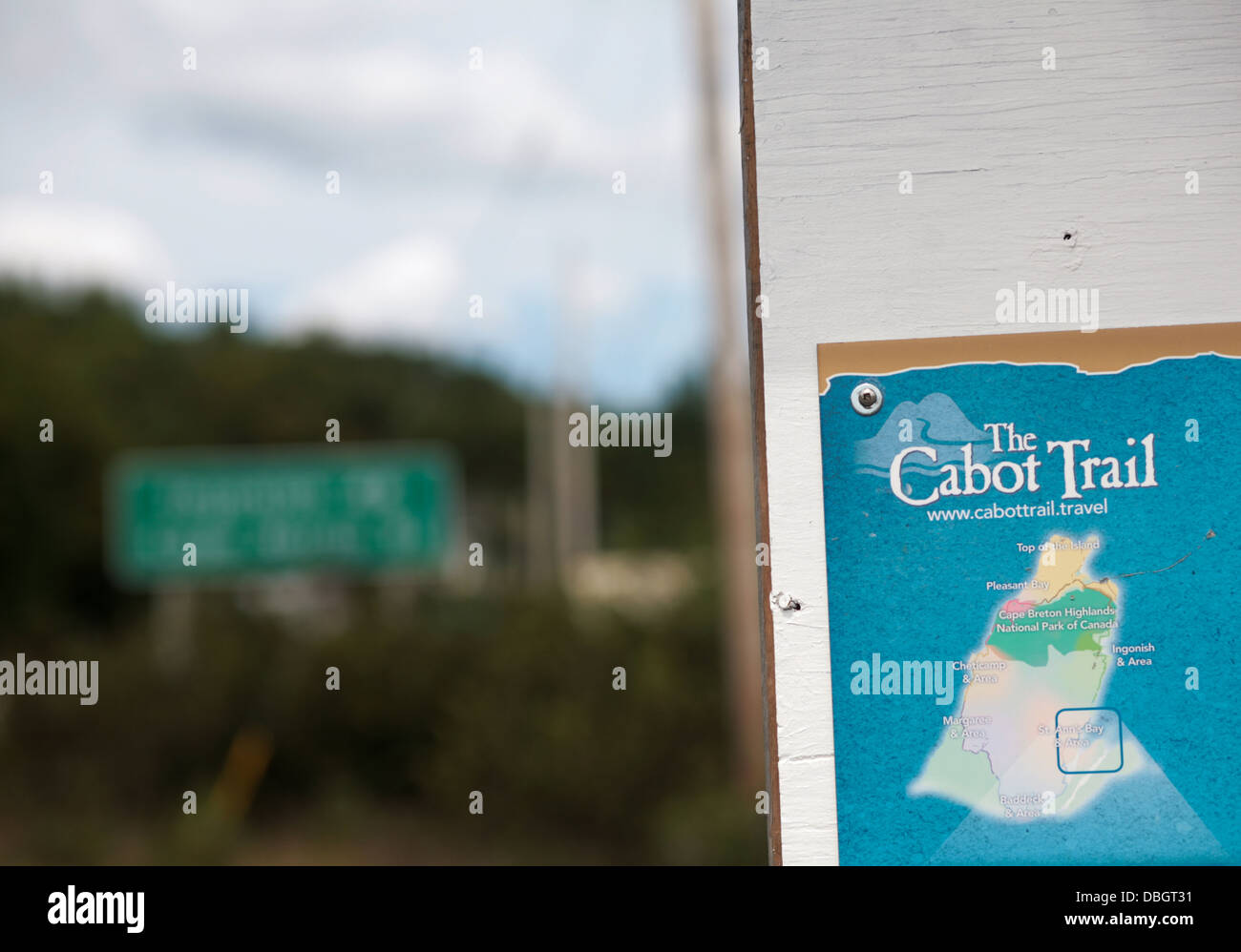 A sign at an entrance to the Cabot Trail in Cape Breton, N.S Stock ...