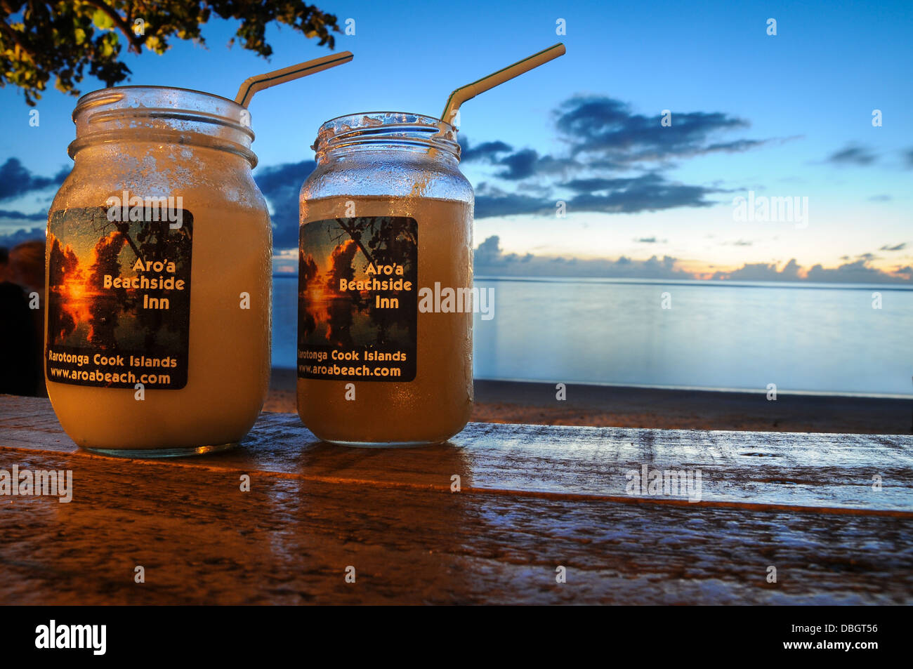 Cocktails on the beach in Cook Islands Stock Photo - Alamy
