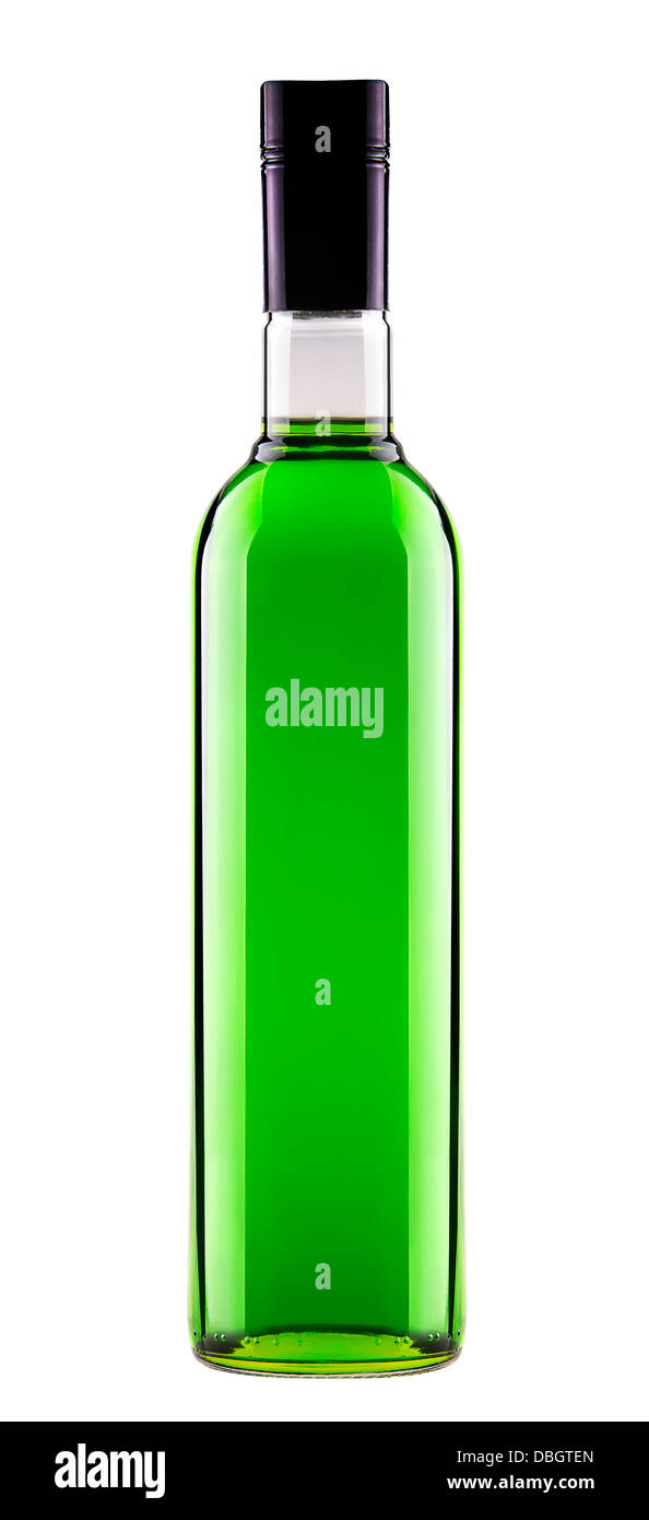 full bottle of green alcoholic cocktail isolated Stock Photo - Alamy