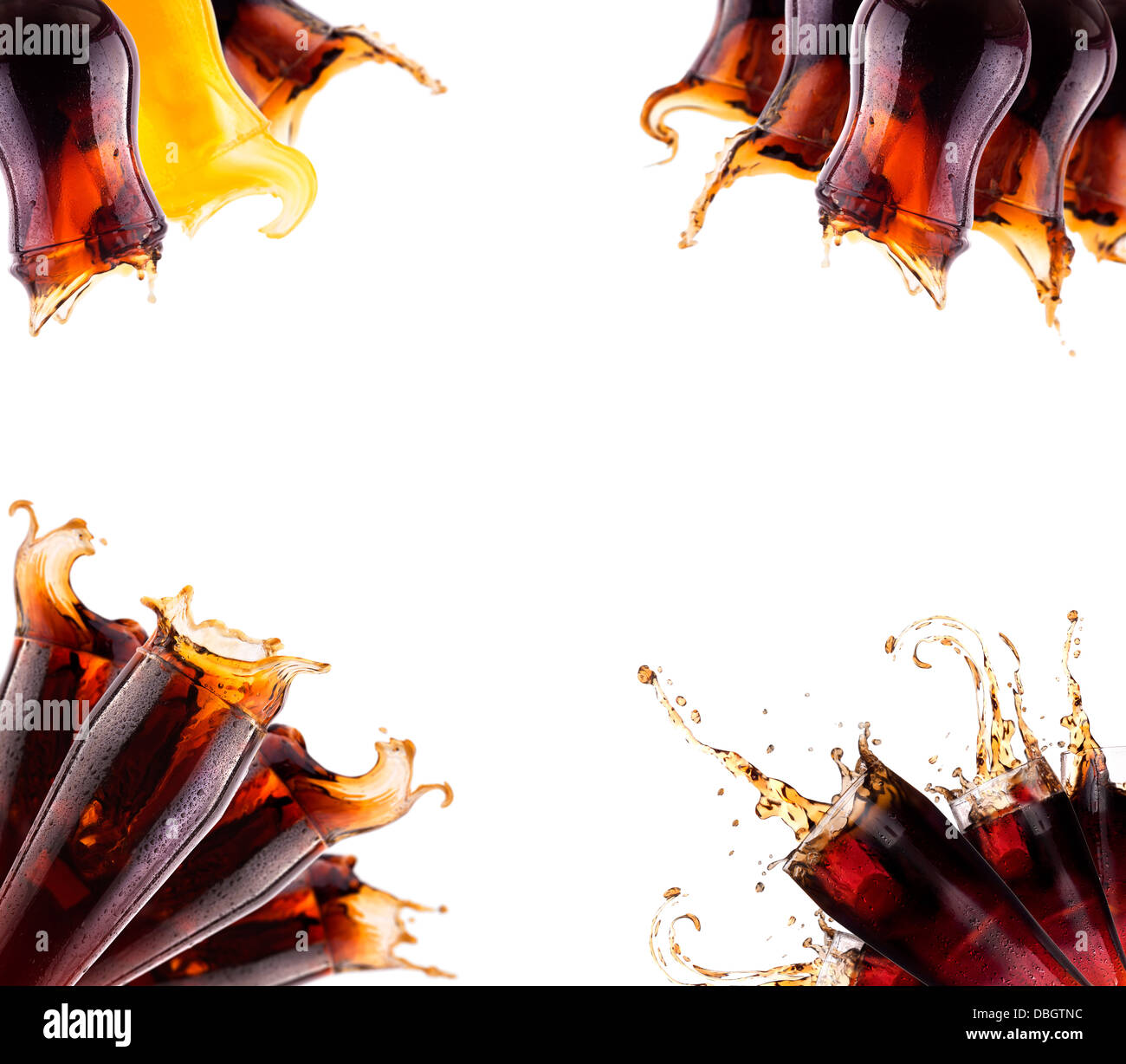 Fresh coke background with ice and splash isolated on a white Stock ...