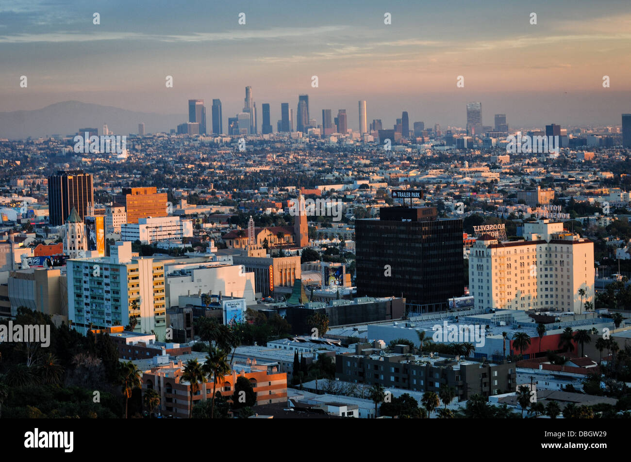 Sunset over Los Angeles city Stock Photo - Alamy